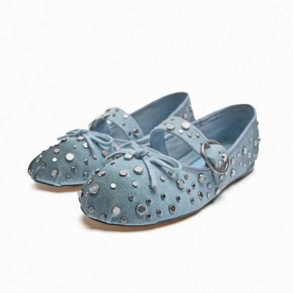 Zara | Shoes | Zara Studded Denim Flats | Poshmark